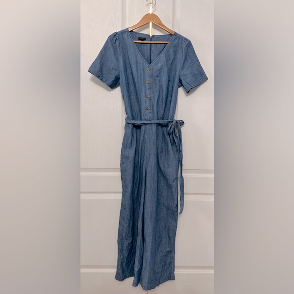 Talbots | Pants & Jumpsuits | Talbots Womens Chambray 0 Cotton Jumpsuit W Waist Tie Size 12 Blue ...